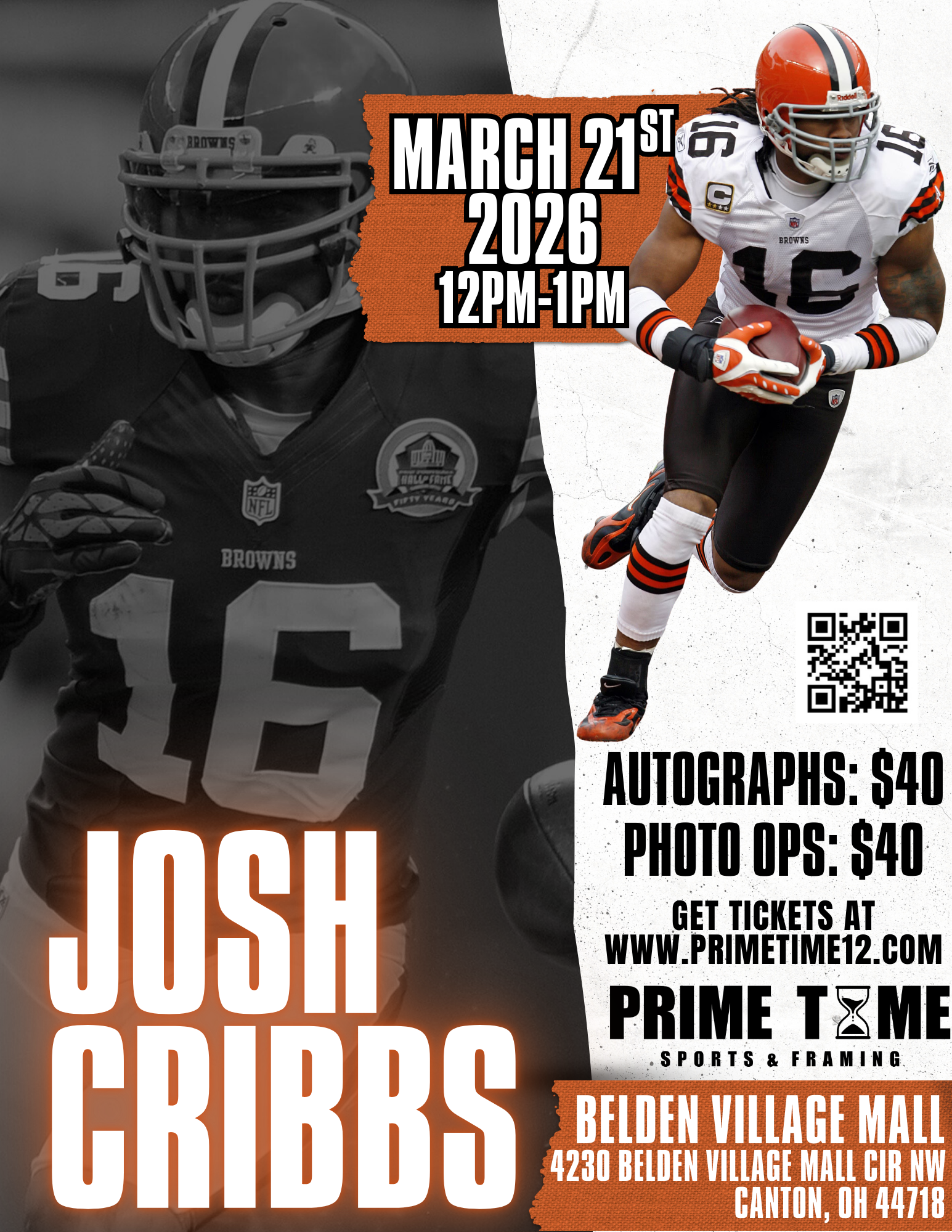 Josh Cribbs Autograph & Photo Op Tickets – Prime Time Sports & Framing